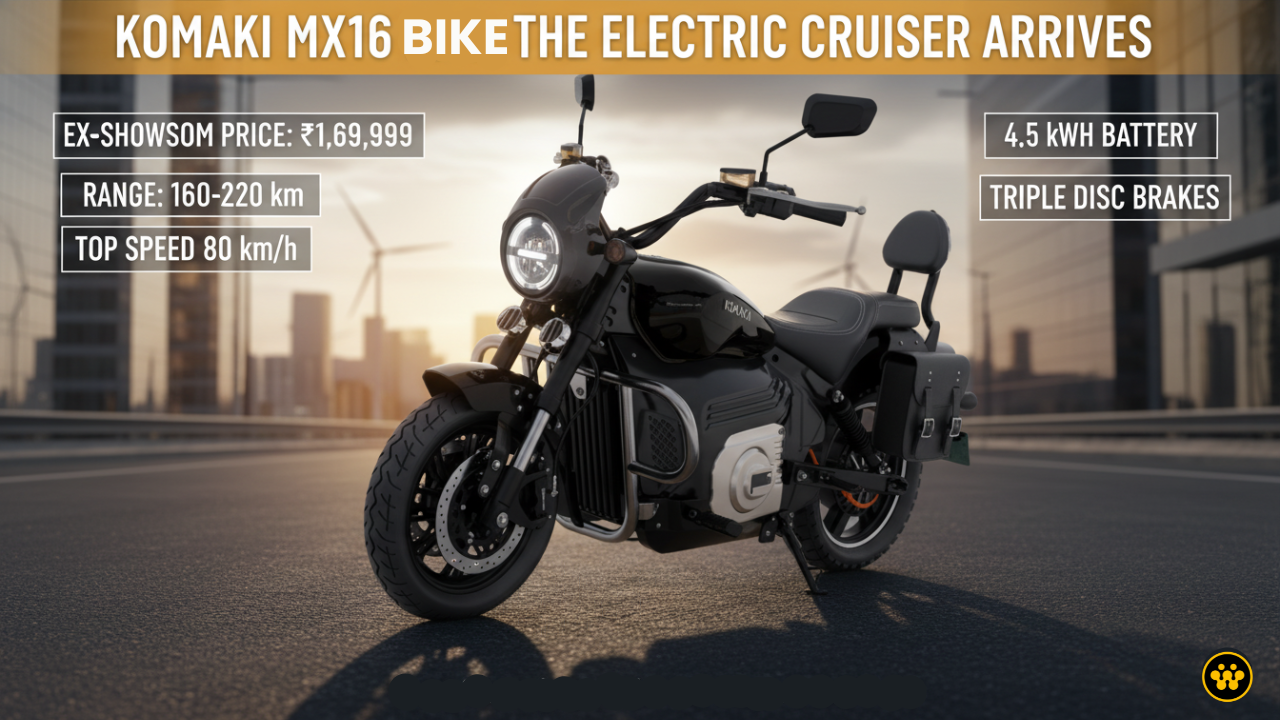 Komaki MX16 Electric Cruiser Launched at ₹1.69 Lakh | 220km Range ...